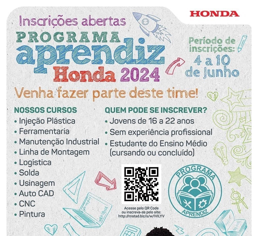 Honda inicia inscrições para Programa de Aprendizagem - Oportunidades e ...